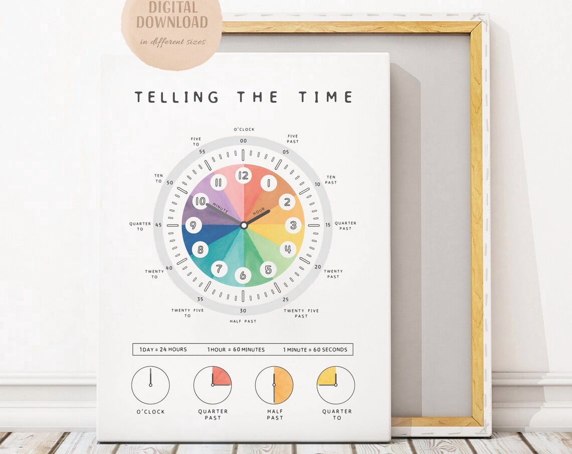 Miluva Telling The Time Poster, Time Printables, Rainbow Playroom Decor ...