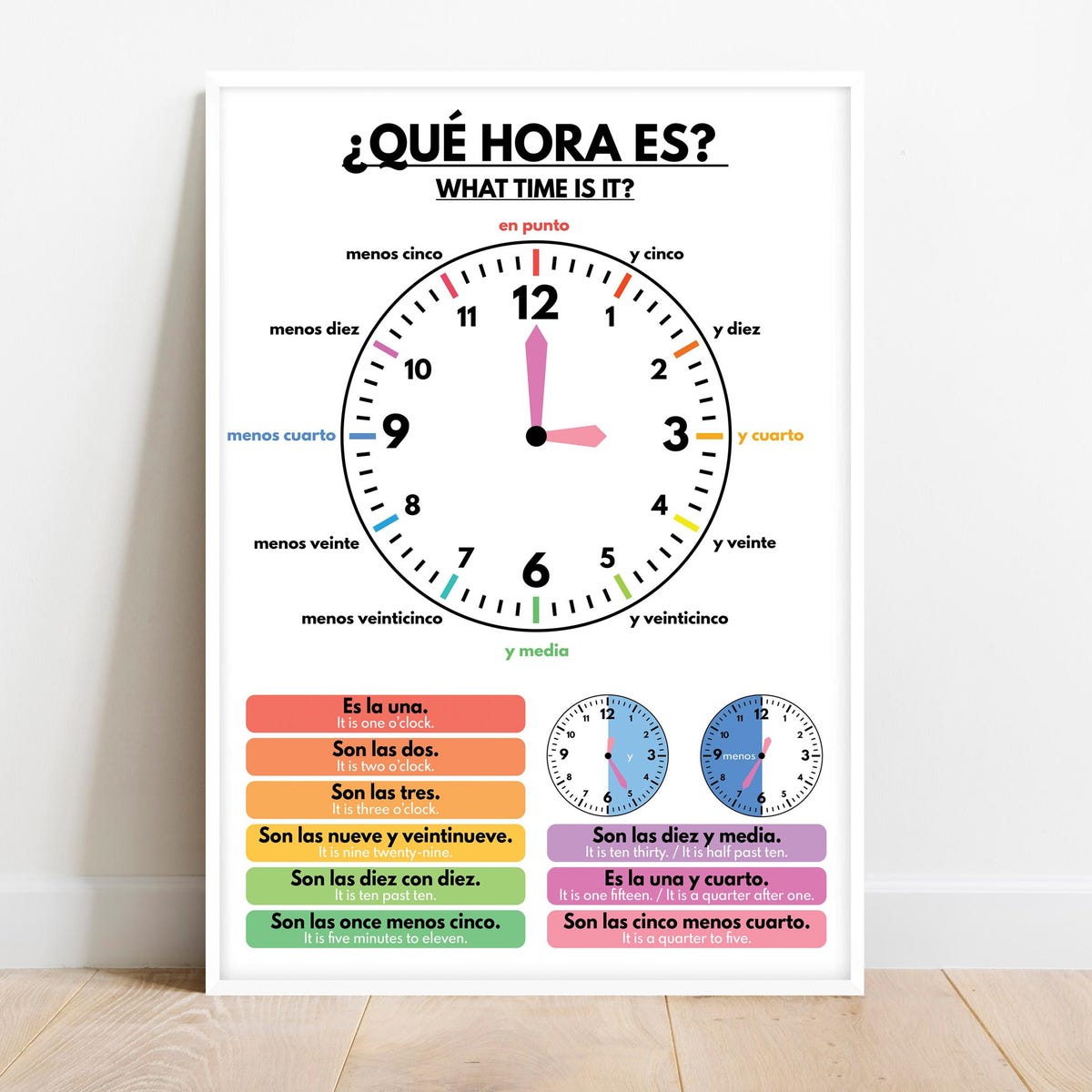 Miluva Telling Time Poster, Spanish Language, Educational Poster, What ...