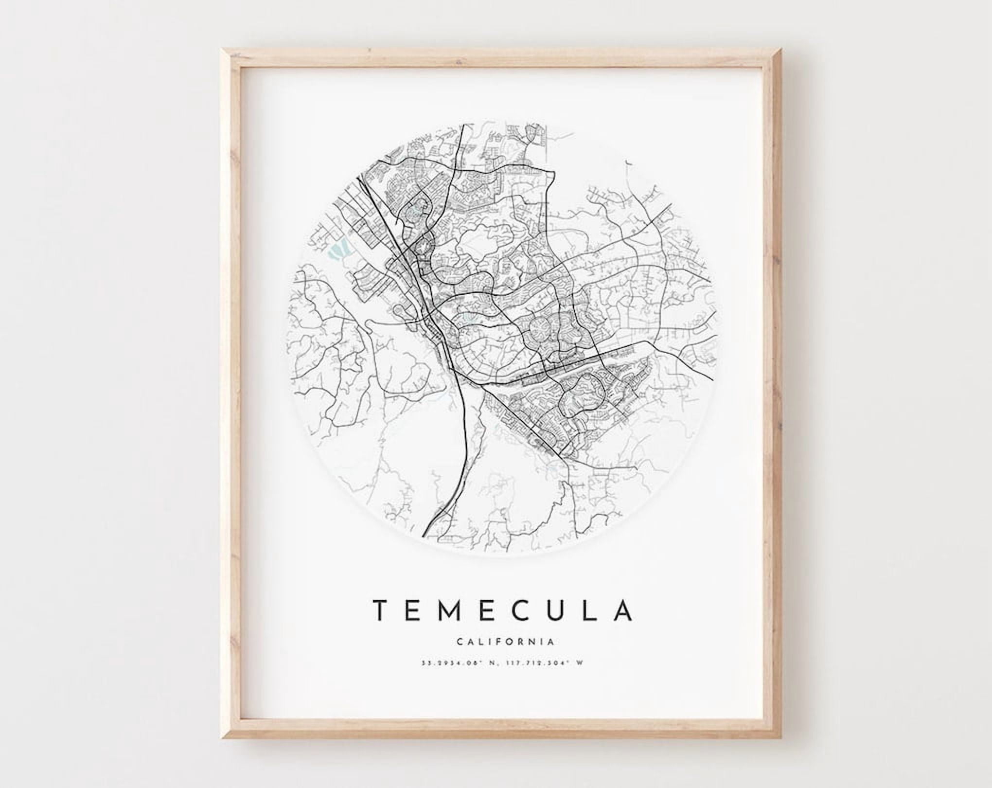 Miluva Temecula Map Print, Temecula Map Poster City Wall Art, Ca Road ...
