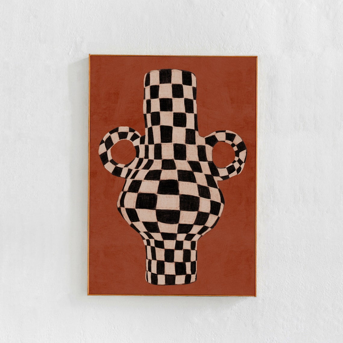Miluva Terracotta Wall Art, Rust Orange Able Print, Checkered, Eclectic ...