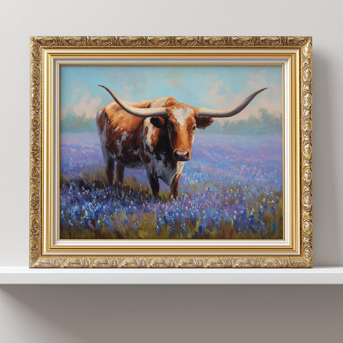 Miluva Texas Longhorn Cattle Wall Art, Bluebonnet Field Printable ...