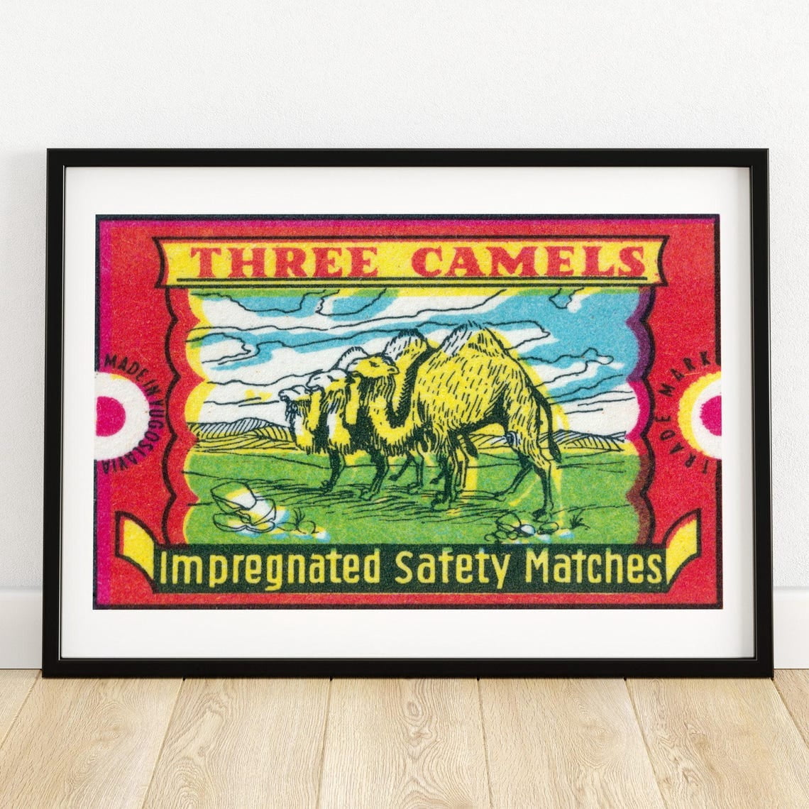 Miluva Three Camels - Matchbox Print - Aesthetic Wall Art - Vintage ...
