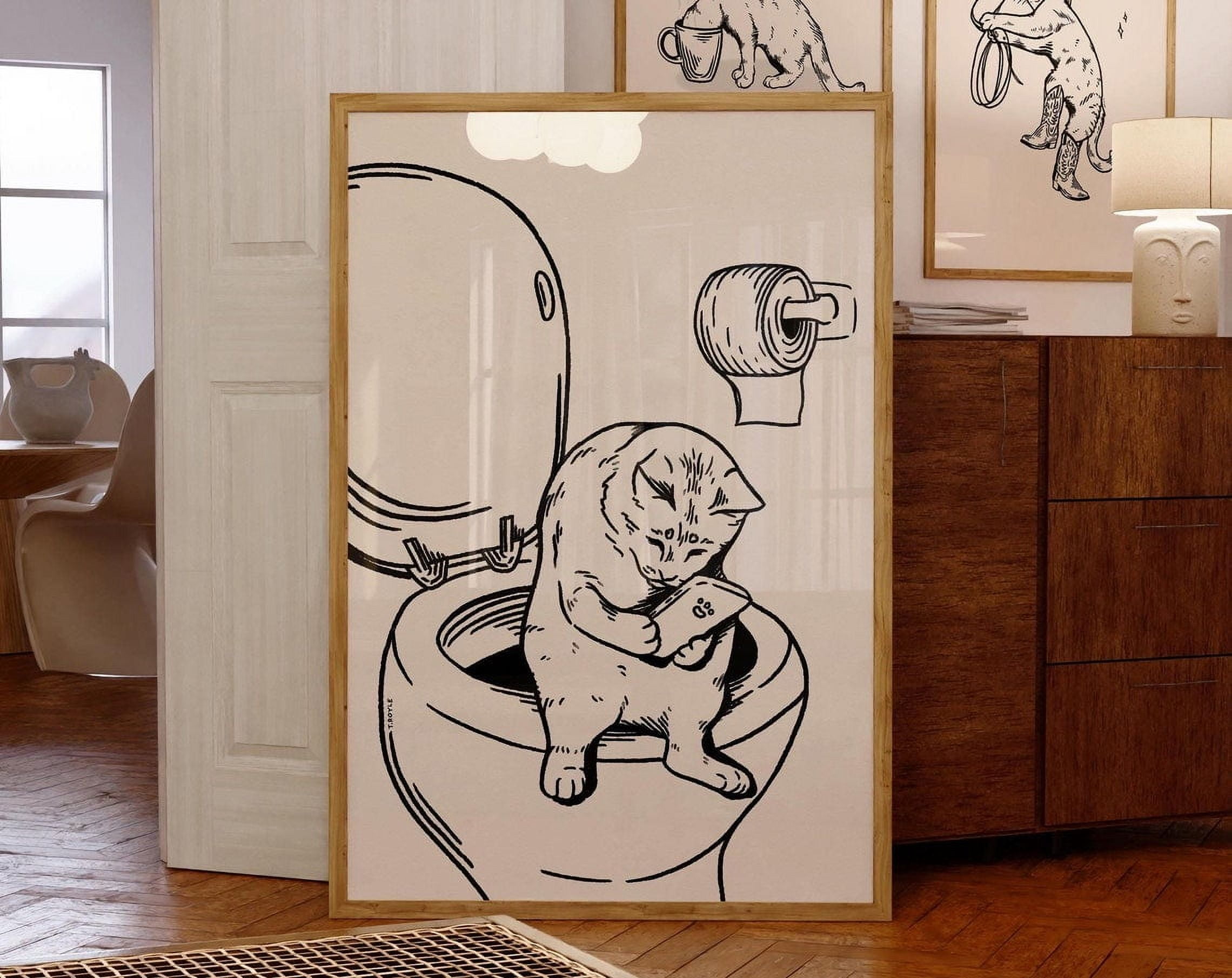 Miluva Toilet Cat Print Retro Art Print Cat Bathroom Art Vintage Art ...