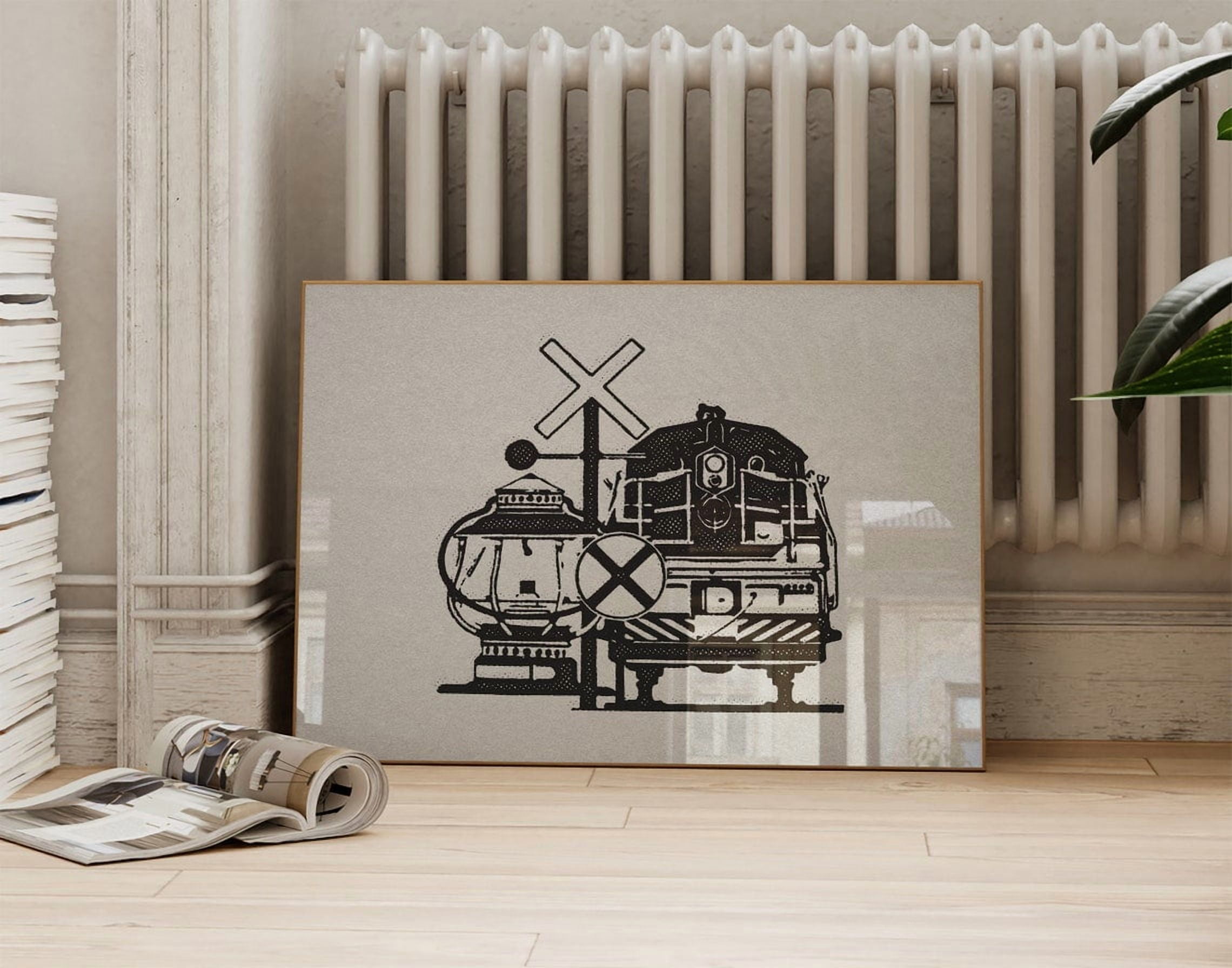 Miluva Train Station Wall Art Black Retro Halftone Railroad Train Print ...