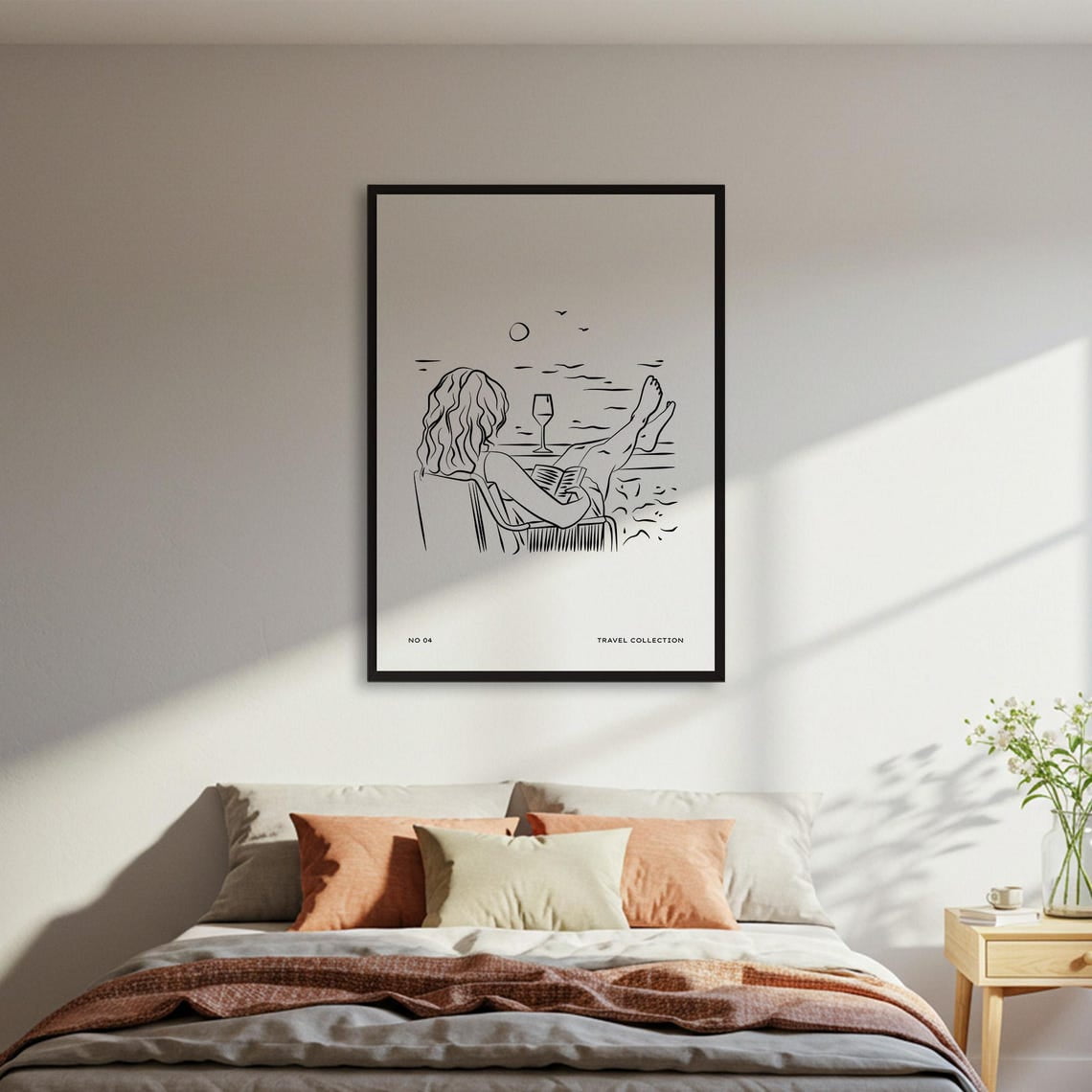 Miluva Travel Collection Beach Reading Poster, Minimalist Line Art ...