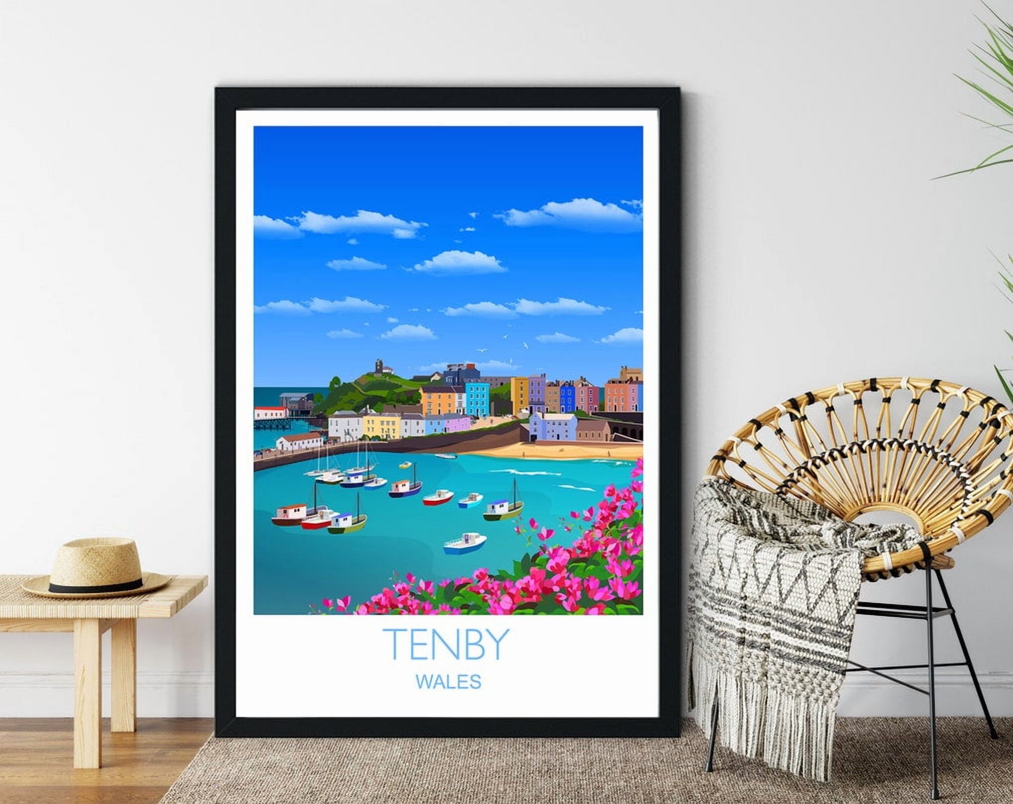 Miluva Travel Poster Of Tenby, Travel Print Of Tenby, Wales Poster ...