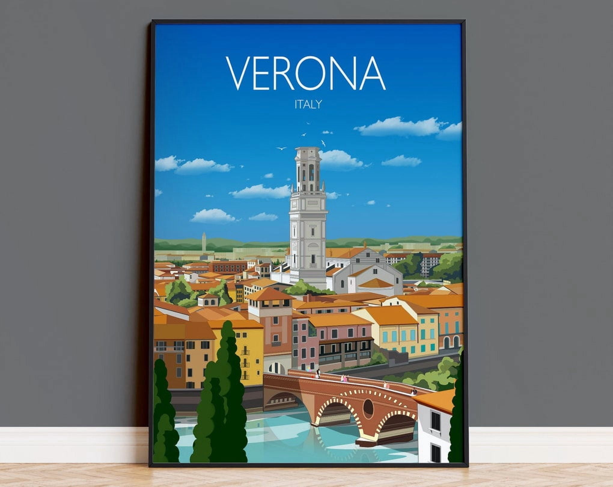 Miluva Travel Poster Of Verona, Travel Print Of Verona, Verona Poster ...
