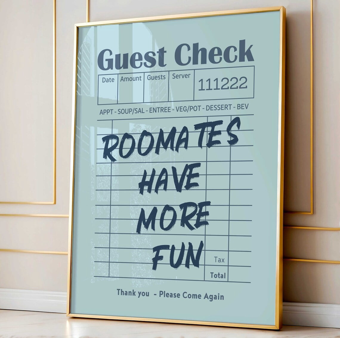 Miluva Trendy Blue Guest Check Roomates Print, Quote For College Dorm ...