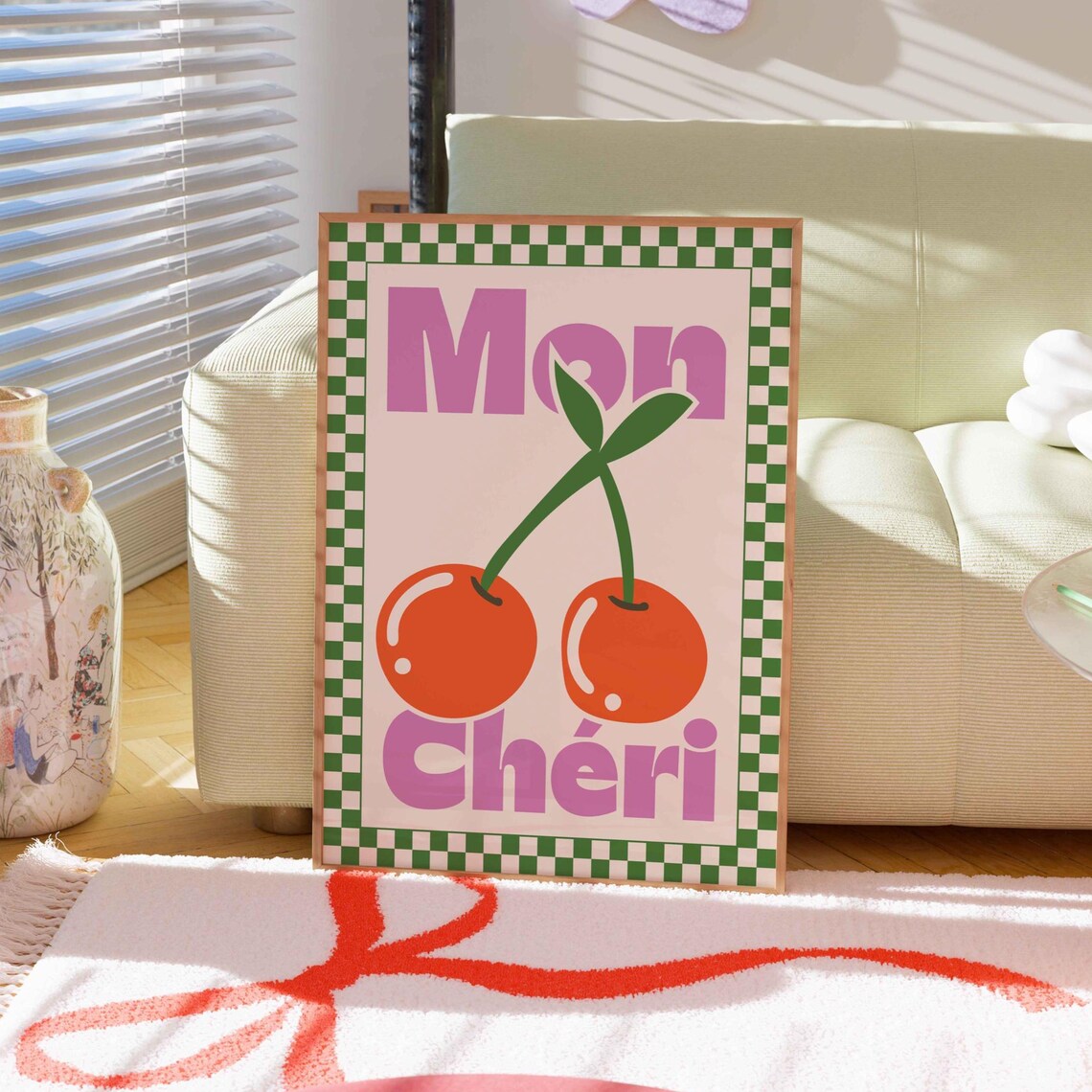 Miluva Trendy Cherry Poster, Retro Wall Art, Cherry Illustration Print ...