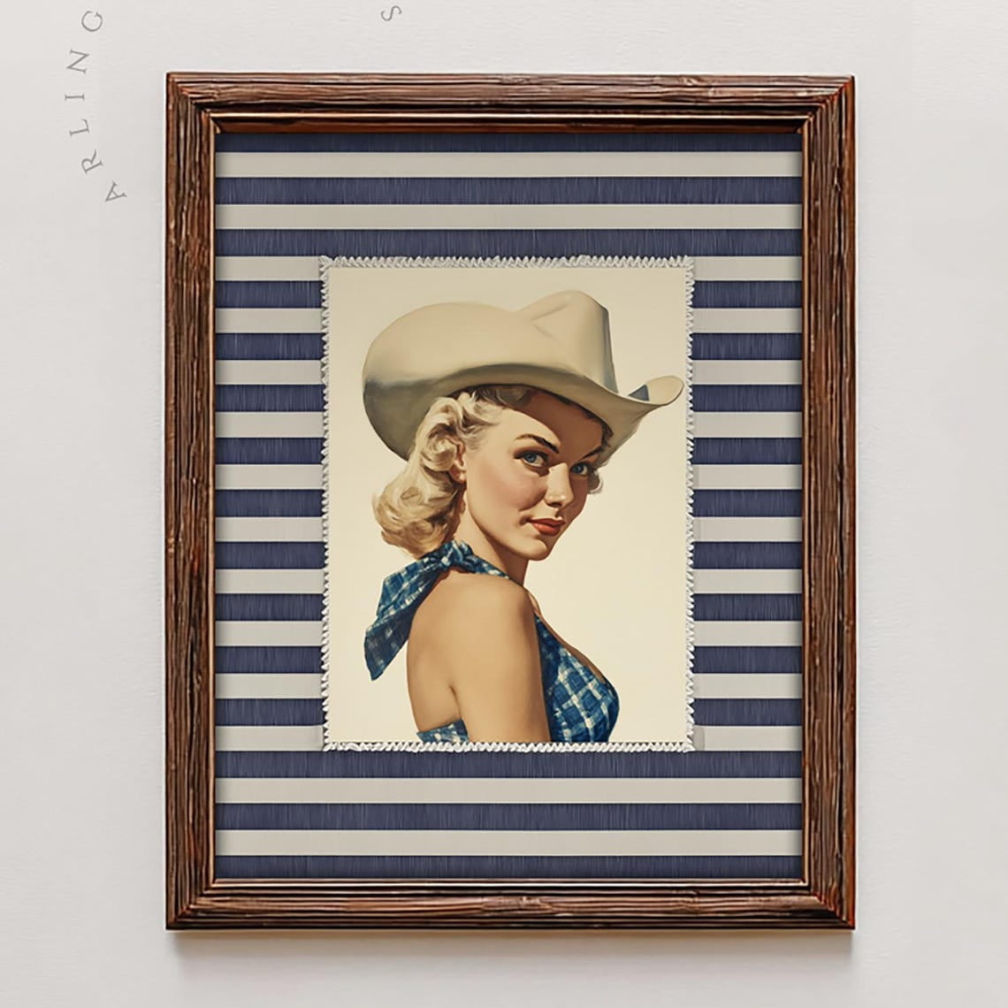 Miluva Trendy Cowgirl Wall Art, Western Girly Room Decor, Blue Striped ...