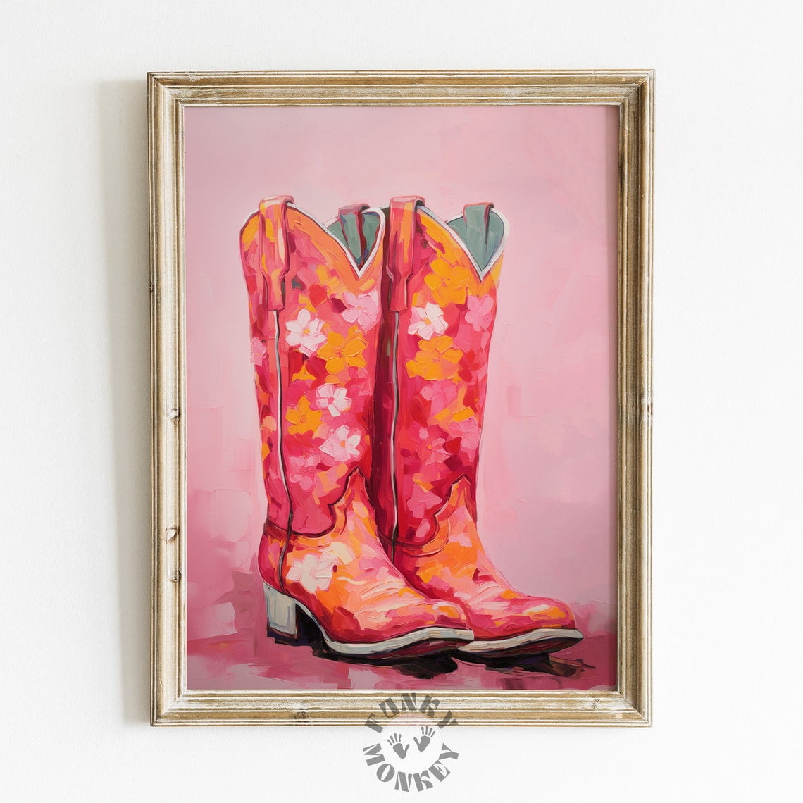 Miluva Trendy Funky Cowgirl Boots Print, Retro Western , Pink Orange ...