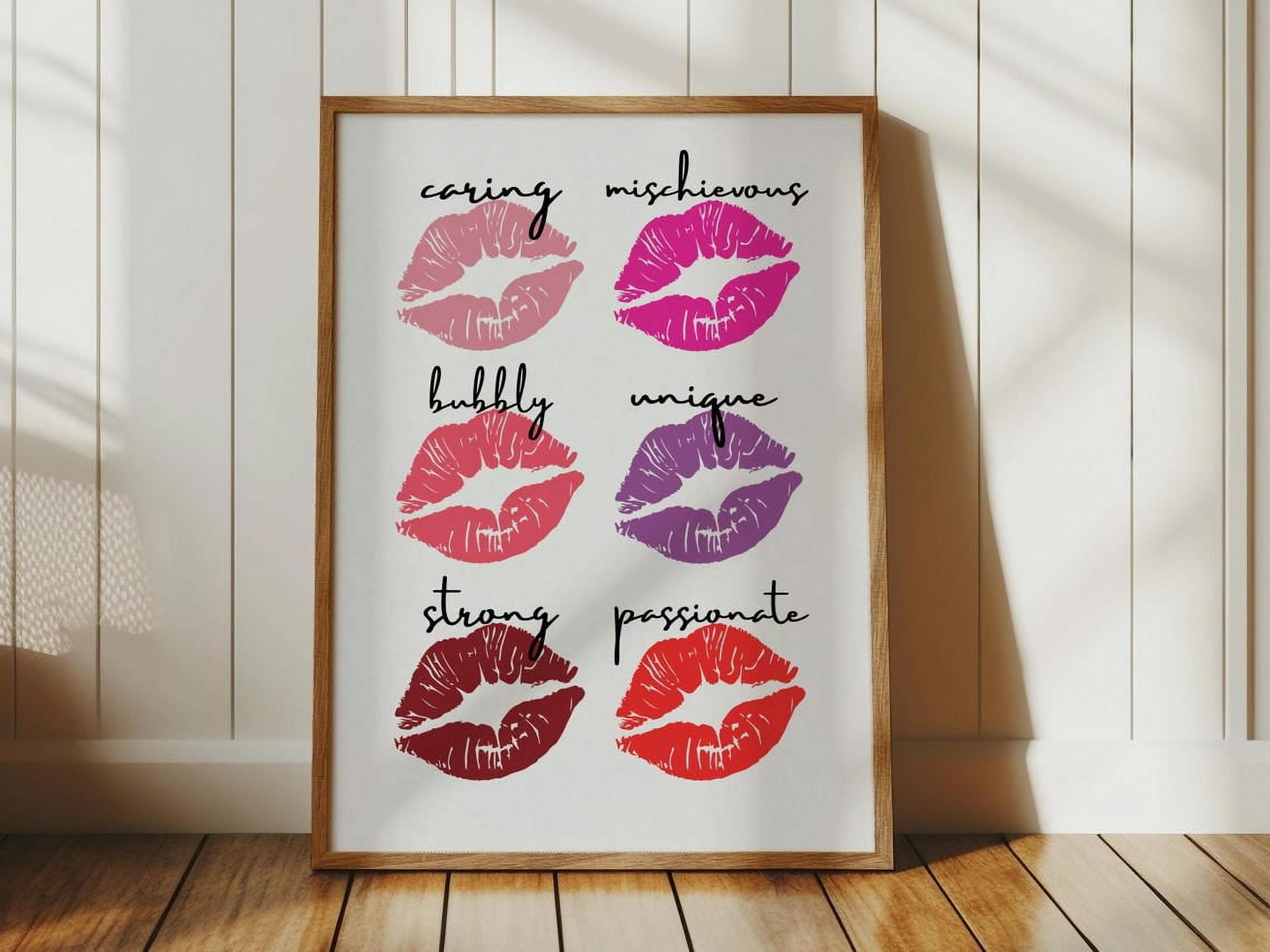 Miluva Trendy Lipstick Wall Art, Kiss Lips Print, Girly Y2K Decor ...