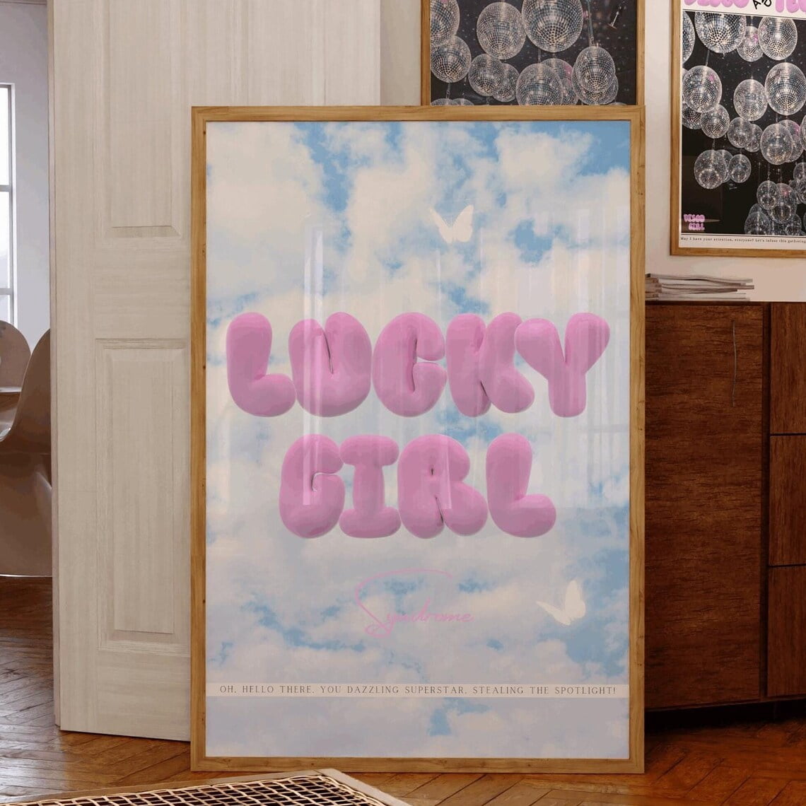 Miluva Trendy Lucky Print, Pink Typography Poster, Retro Print, 70S ...