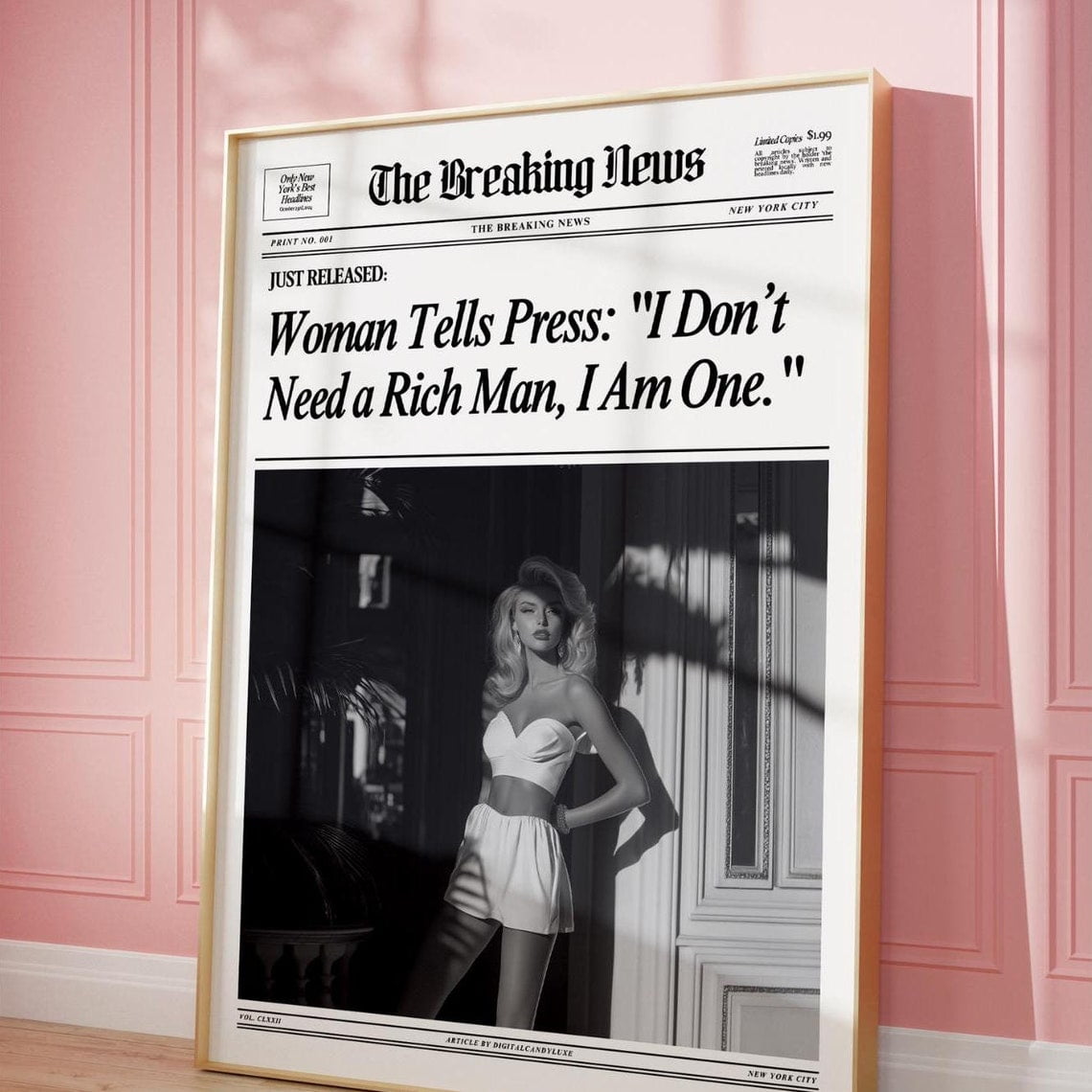 Miluva Trendy News Print Newspaper Posters Girly Wall Art s Art Pink ...