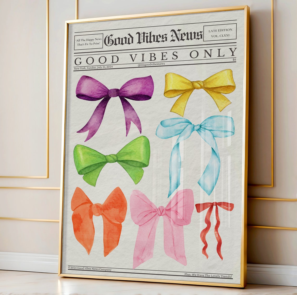 Miluva Trendy Newspaper Print, Bow Wall Art, Good Vibes Only Poster ...