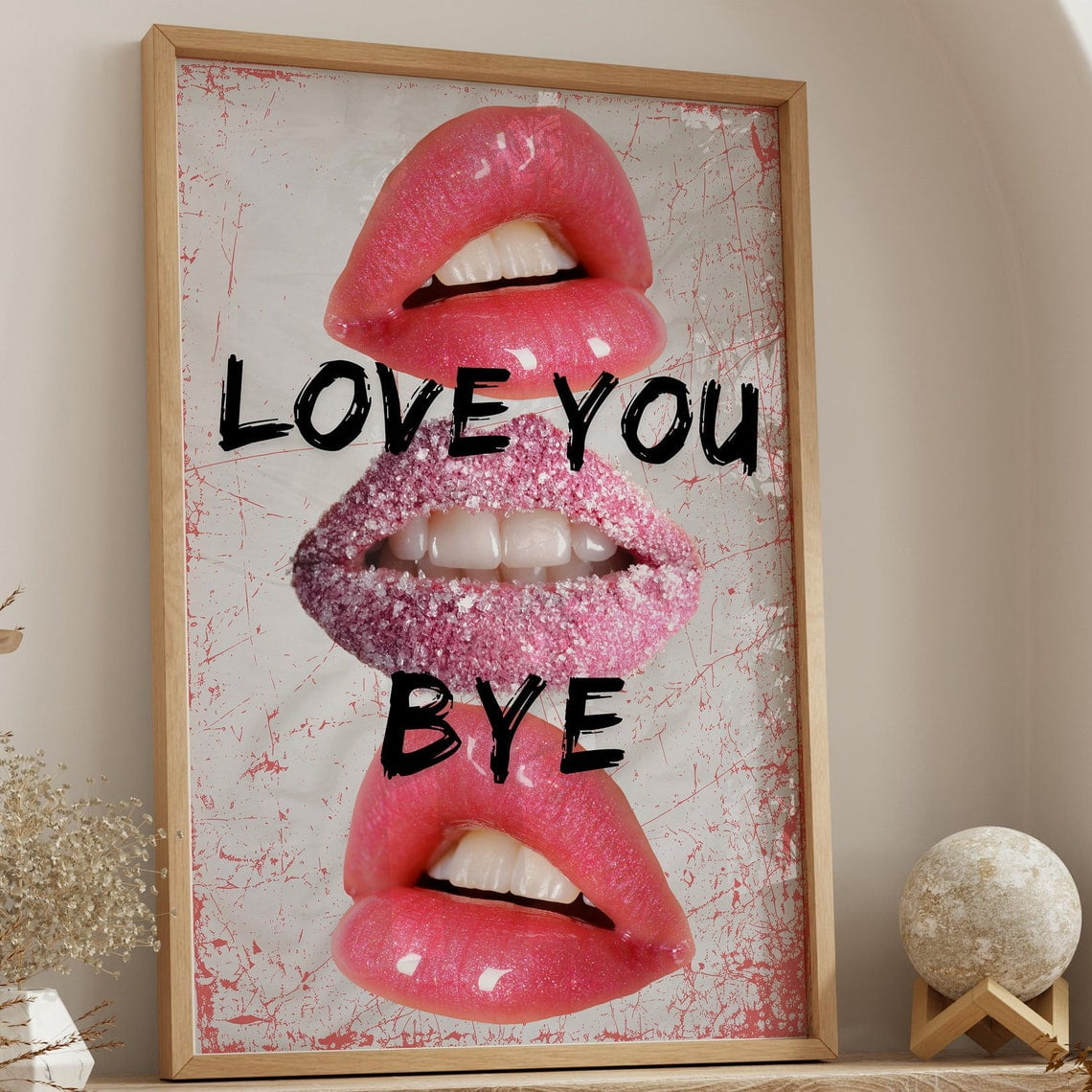 Miluva Trendy Preppy Pink Wall Art, Love You Bye Poster, Girly Coquette ...
