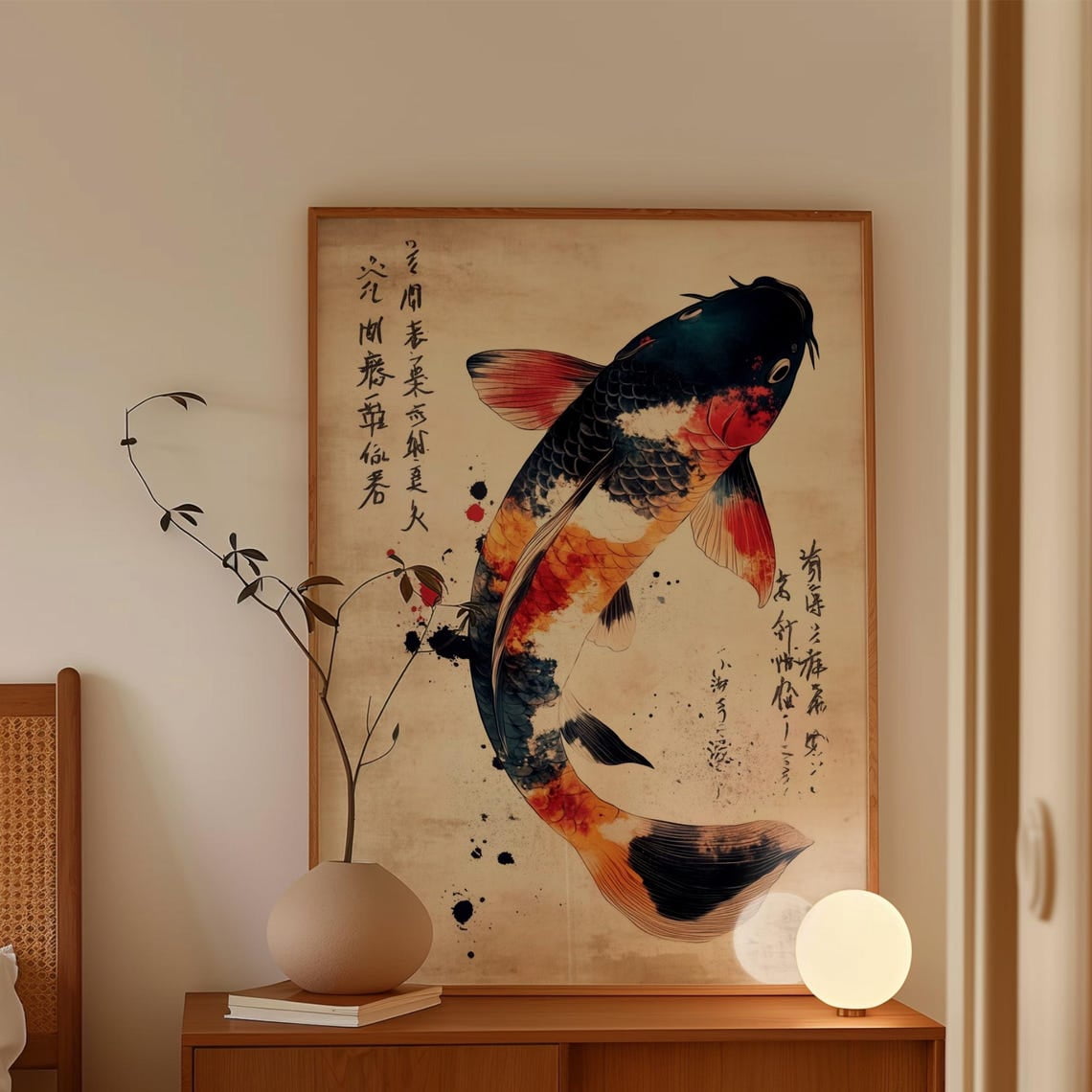 Miluva Tricolor Koi Fish Print, Modern Japanese Wall Art, Japandi Wabi ...