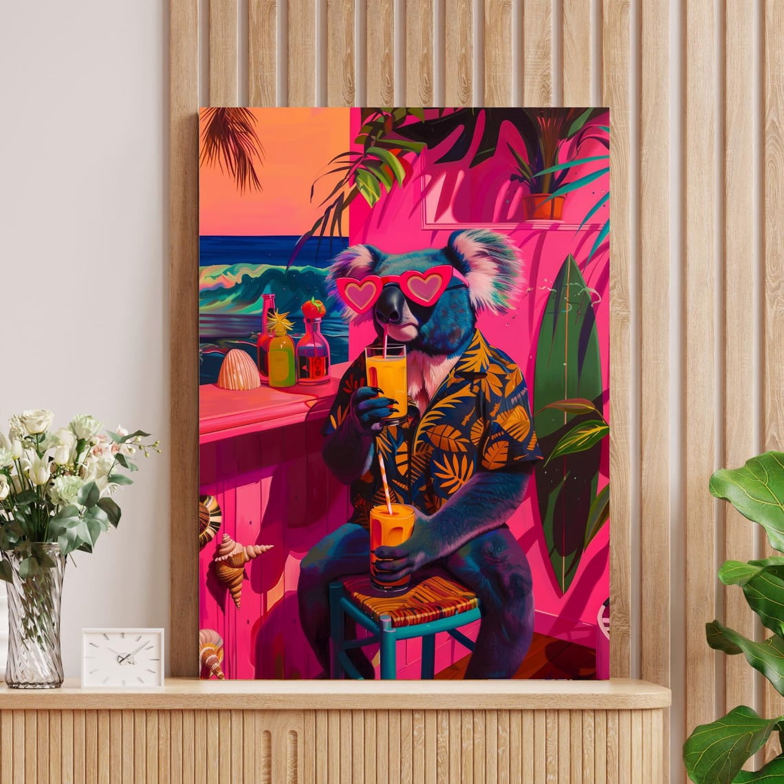 Miluva Tropical Koala Print, Funky Beach Wall Art, Maximalist Bar Decor ...