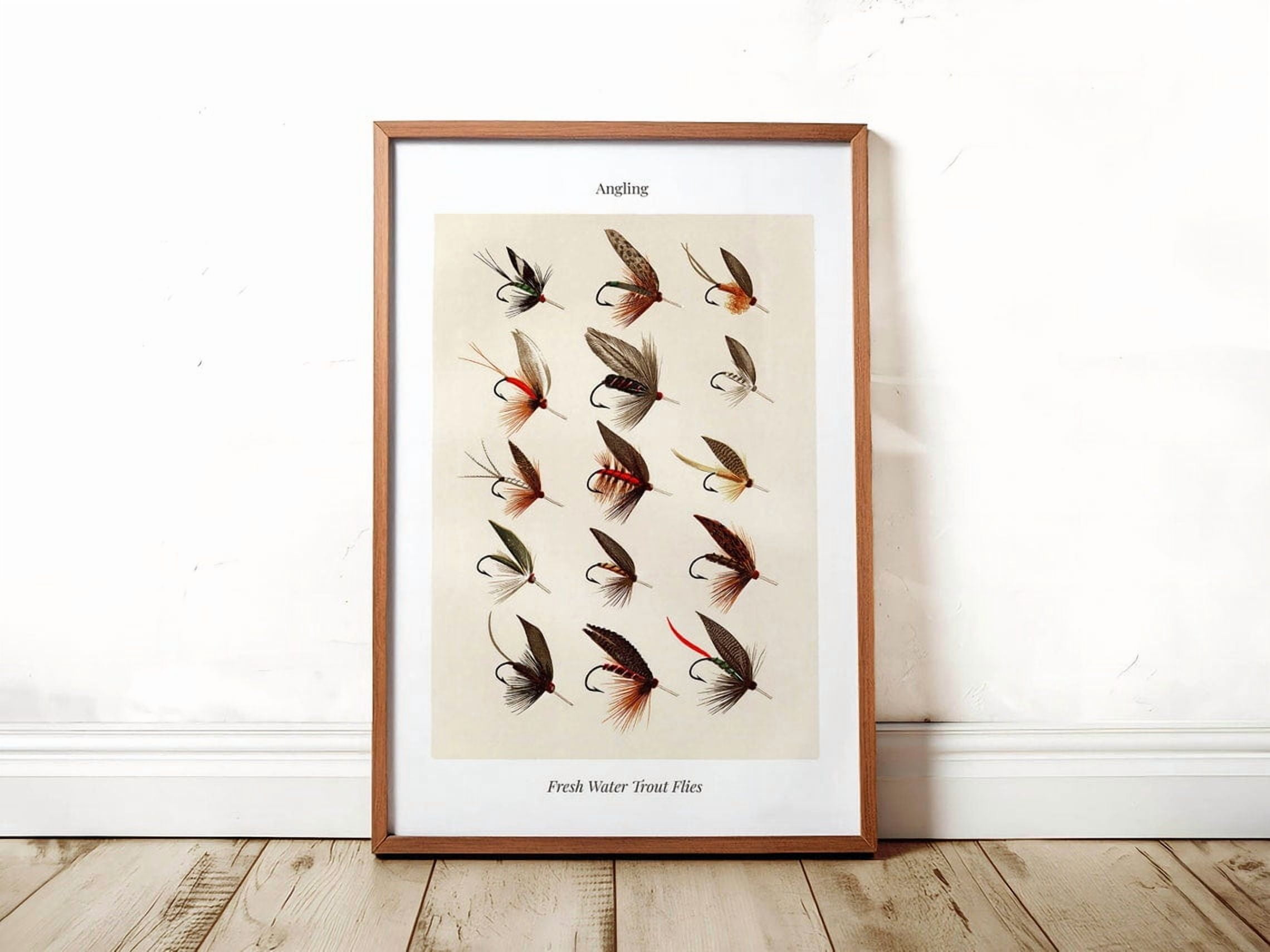 Miluva Trout Flies Fishing Print Vintage Angler Artwork Rustic Cabin ...