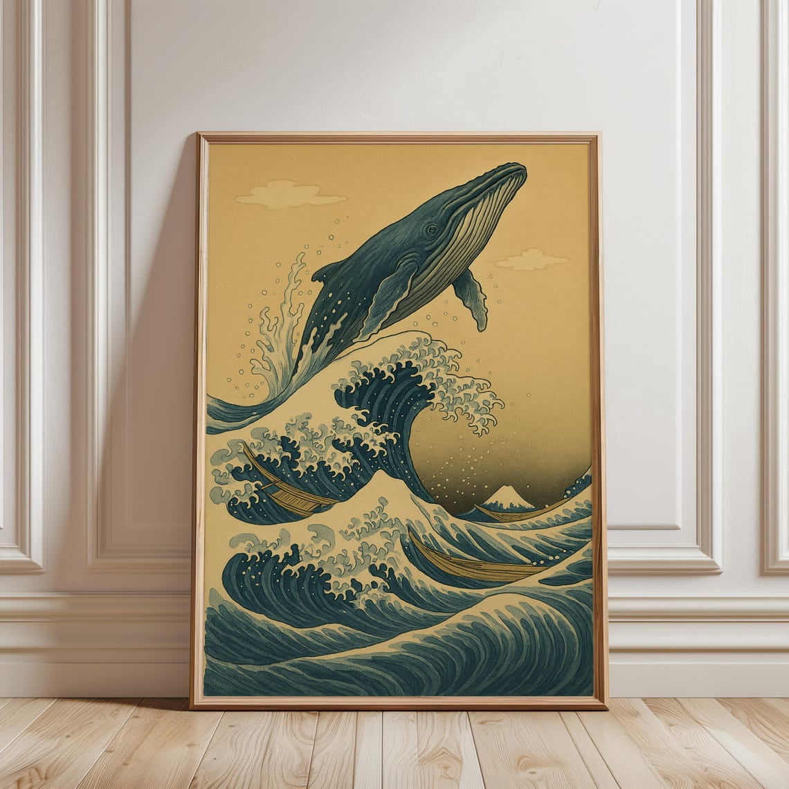 Miluva Ukiyo-E Whale Print, Japanese Wave Poster, Traditional Woodblock ...