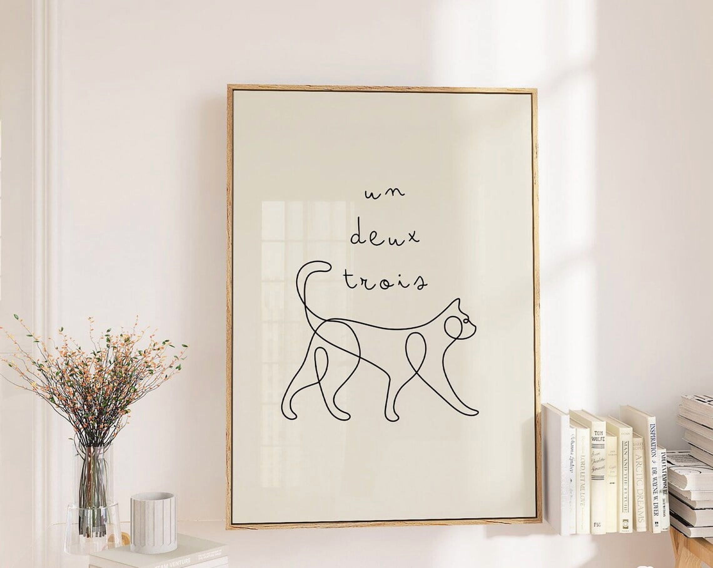 Miluva Un Deux Trois Cat One Line Drawing, Printable Art Poster, Black ...