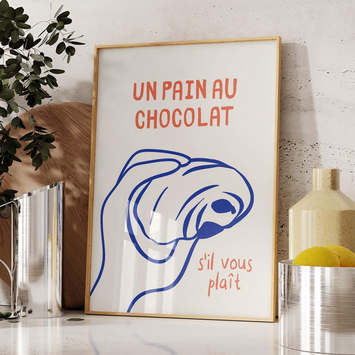 Miluva Un Pain Au Chocolat Art, French Bakery Wall Art, Cute Kitchen ...