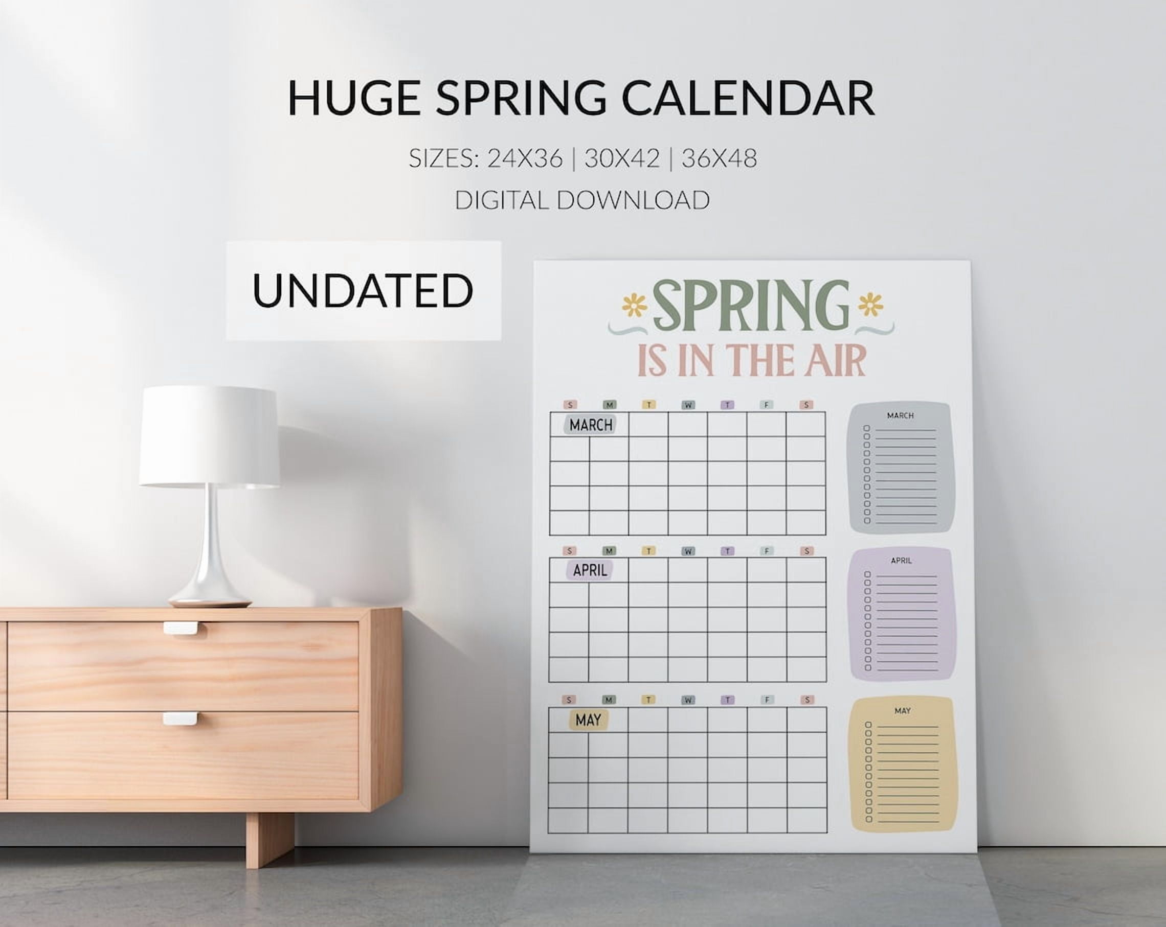 Miluva Undated Spring Calendar, Big Wall Planner, Quarterly Calendar ...
