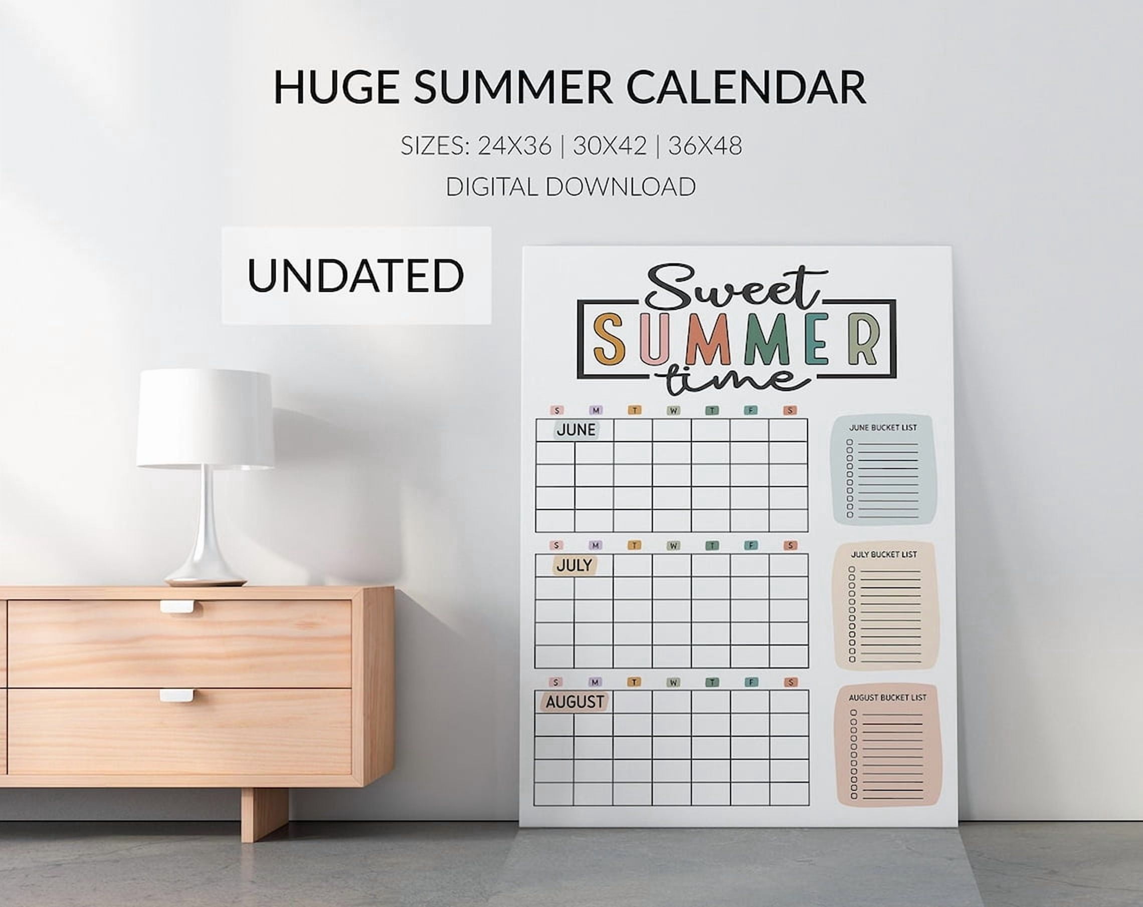 Miluva Undated Summer Calendar, Giant Summer Planner Poster, Bucket ...