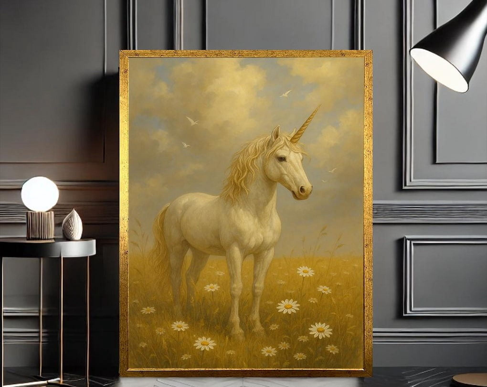 Miluva Unicorn In Daisy Meadow Art, Fantasy Animal Print For Kids Room ...