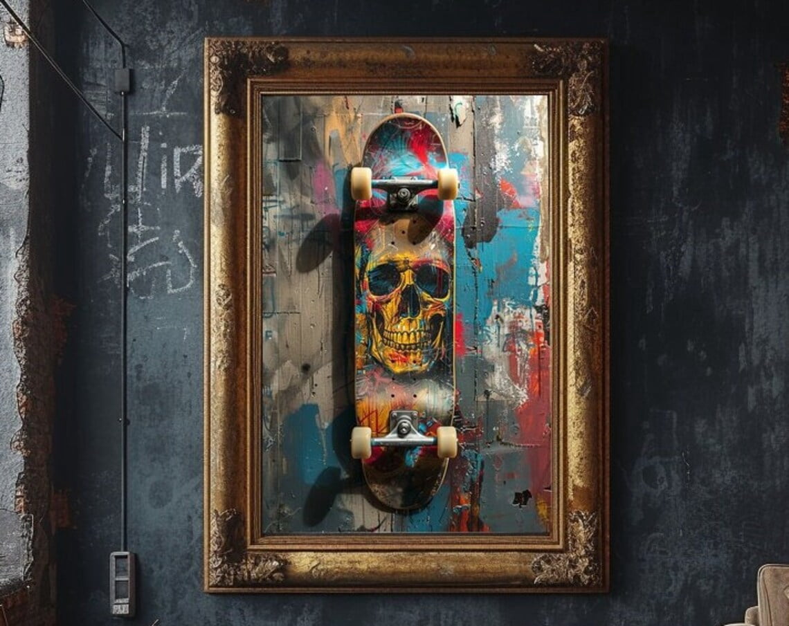 Miluva Urban Skate Art, Vibrant Skateboard Graffiti Print, Bold Street ...