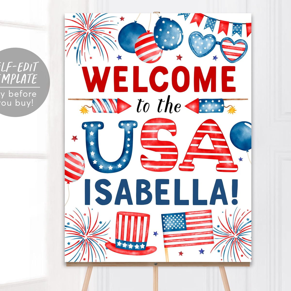 Miluva Us Citizenship Party Welcome Sign Editable Template, Patriotic ...