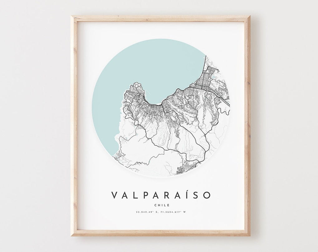 Miluva ValparaÃ­so Map Print, ValparaÃ­so Map Poster City Wall Art, ValparaÃ­so Road Map ...