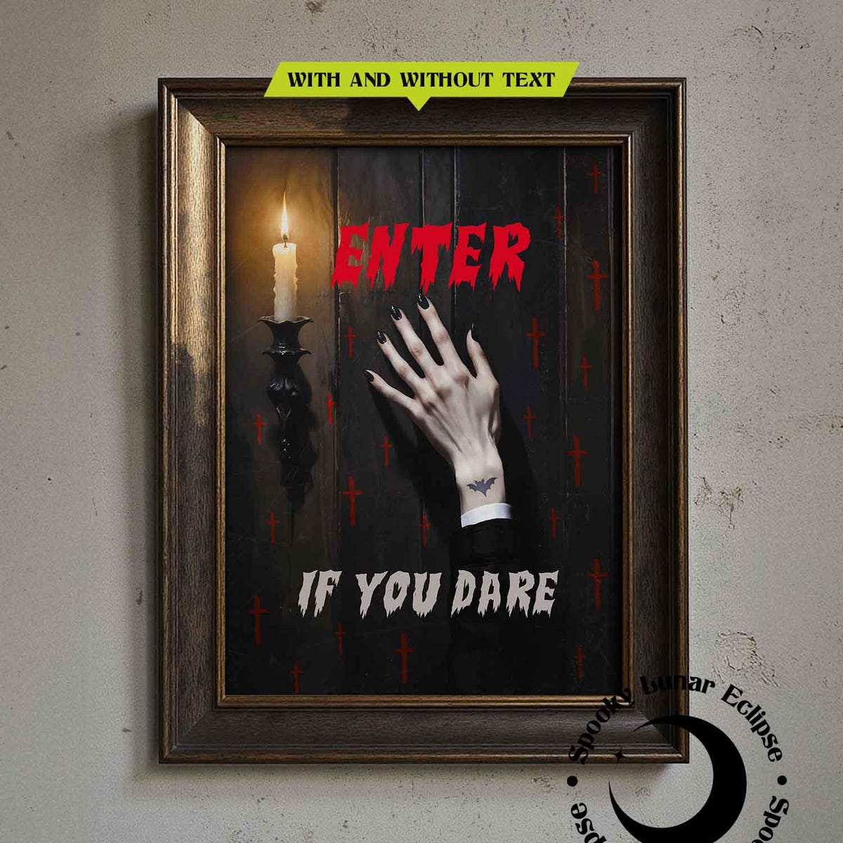Miluva Vampire hand with ironic quote "enter if you dare" art print ...
