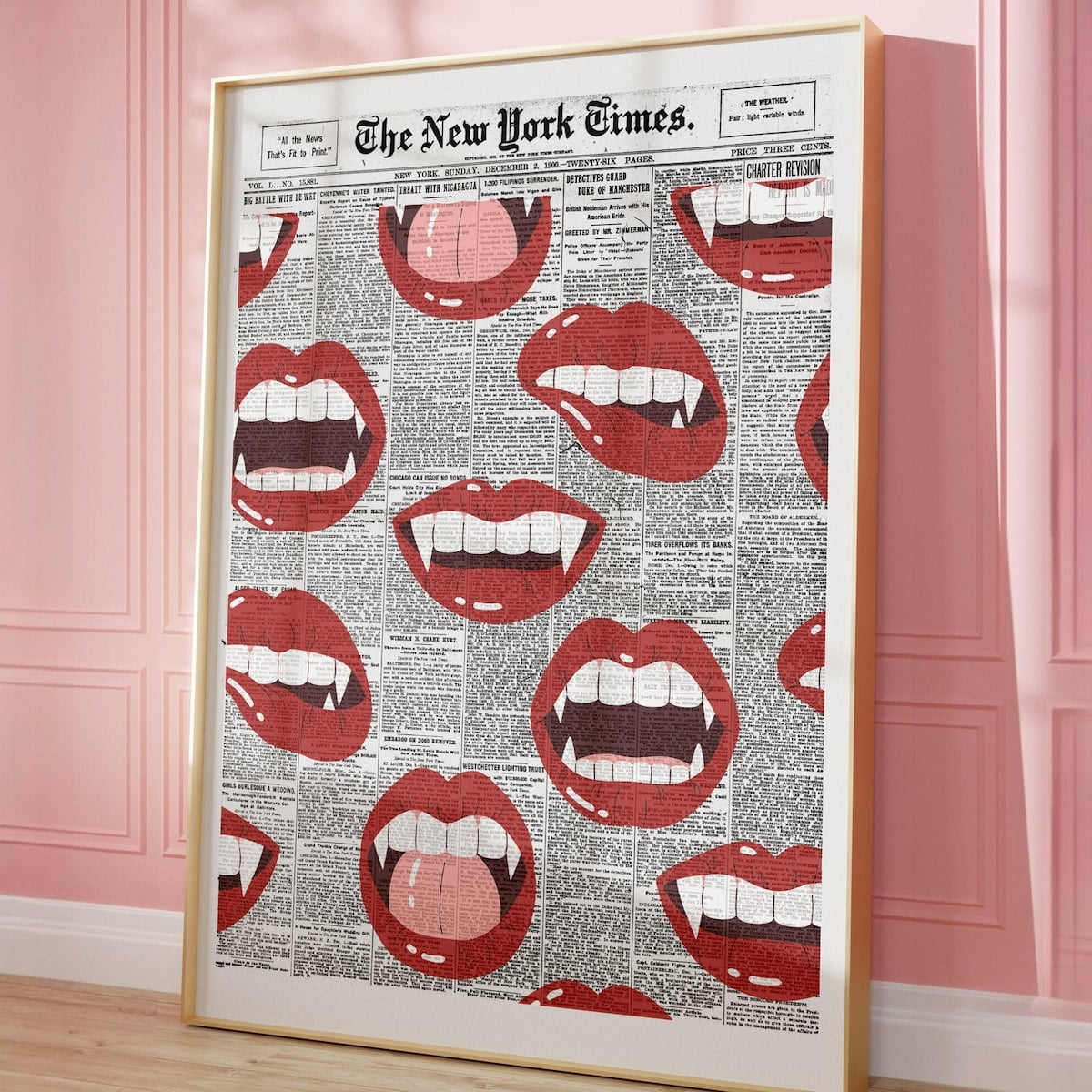 Miluva Vampire lips print: halloween newspaper poster – Y2k dorm decor ...