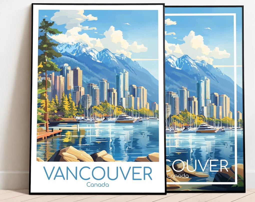 Miluva Vancouver Travel Poster Vancouver Poster Wall Art Canada Vintage ...