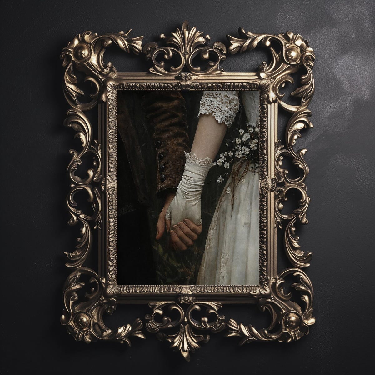 Miluva Victorian romantic hug art print – Victorian loving hands – Dark ...