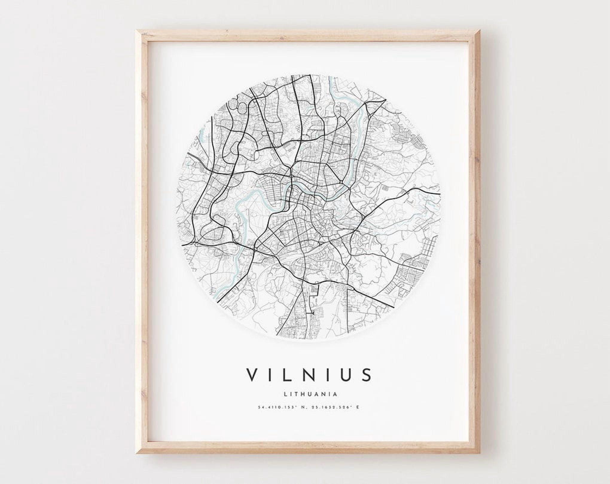 Miluva Vilnius Map Print, Vilnius Map Poster City Wall Art, Vilnius ...