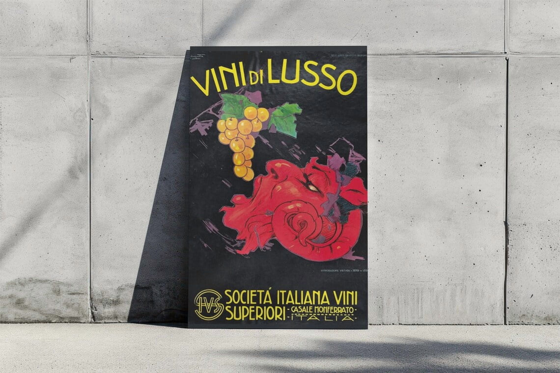 Miluva Vini Di Lusso Vintage Wine Poster Print, Retro Italian Wine ...