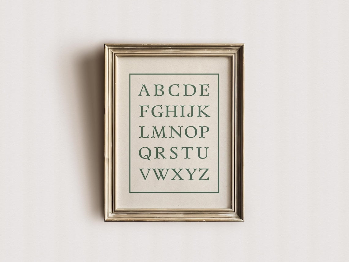 Miluva Vintage Abc Print Printable Wall Art, Sage Green Nursery Decor ...