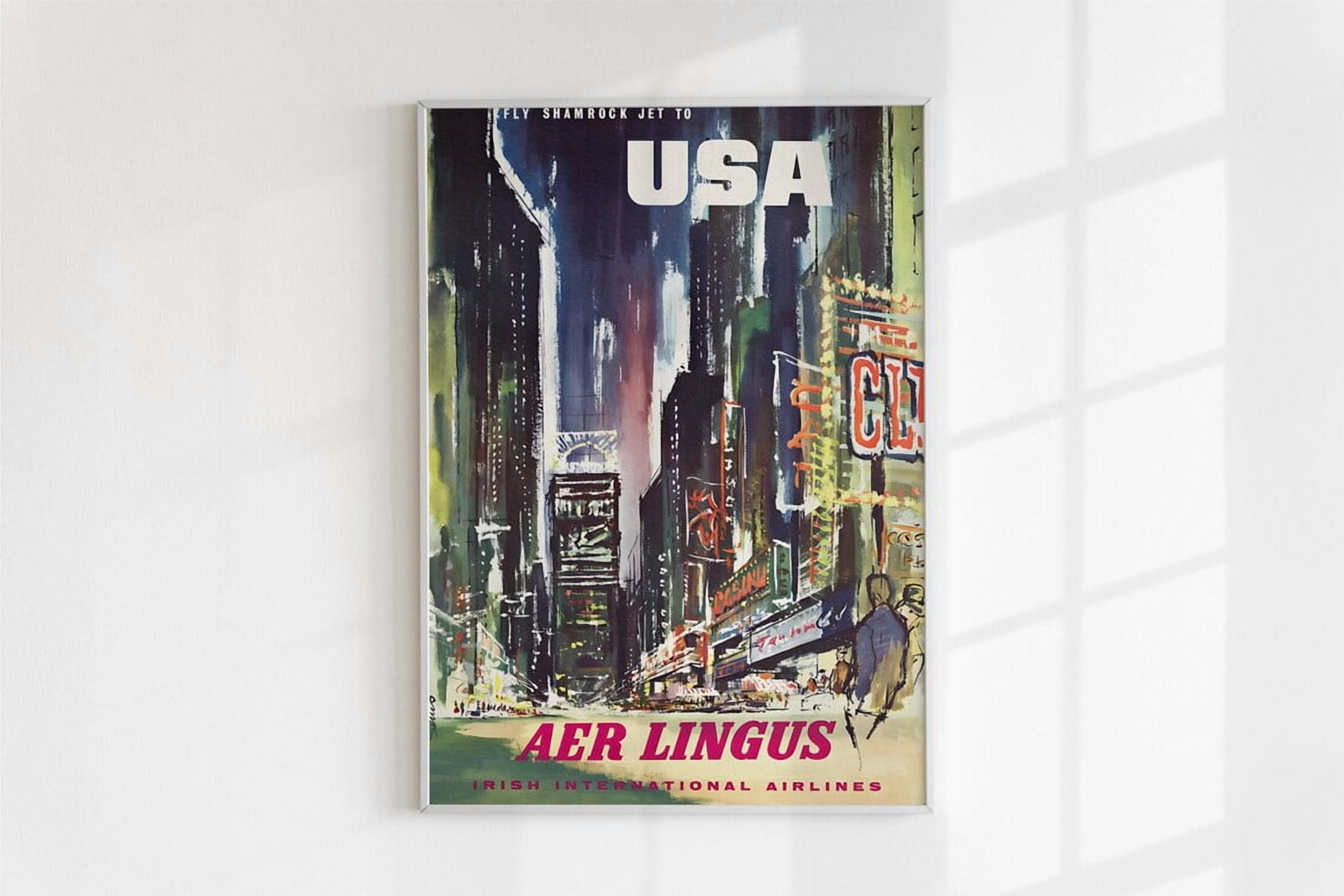 Miluva Vintage Aer Lingus Travel Poster Retro New York City Times ...