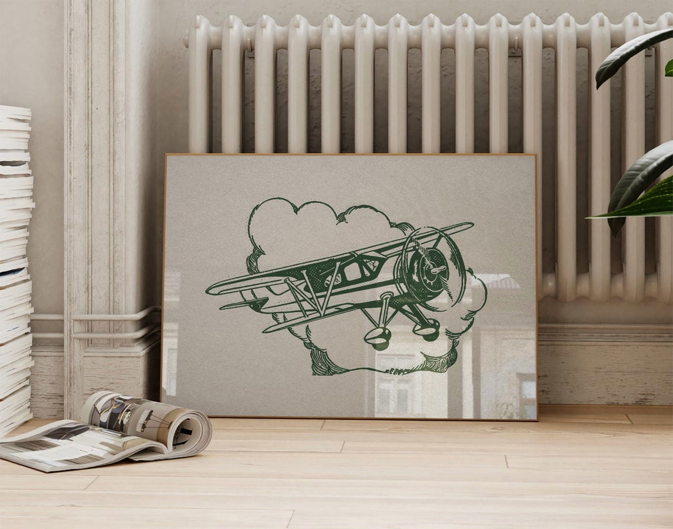 Miluva Vintage Airplane Art Print For Nursery Green Transportation ...