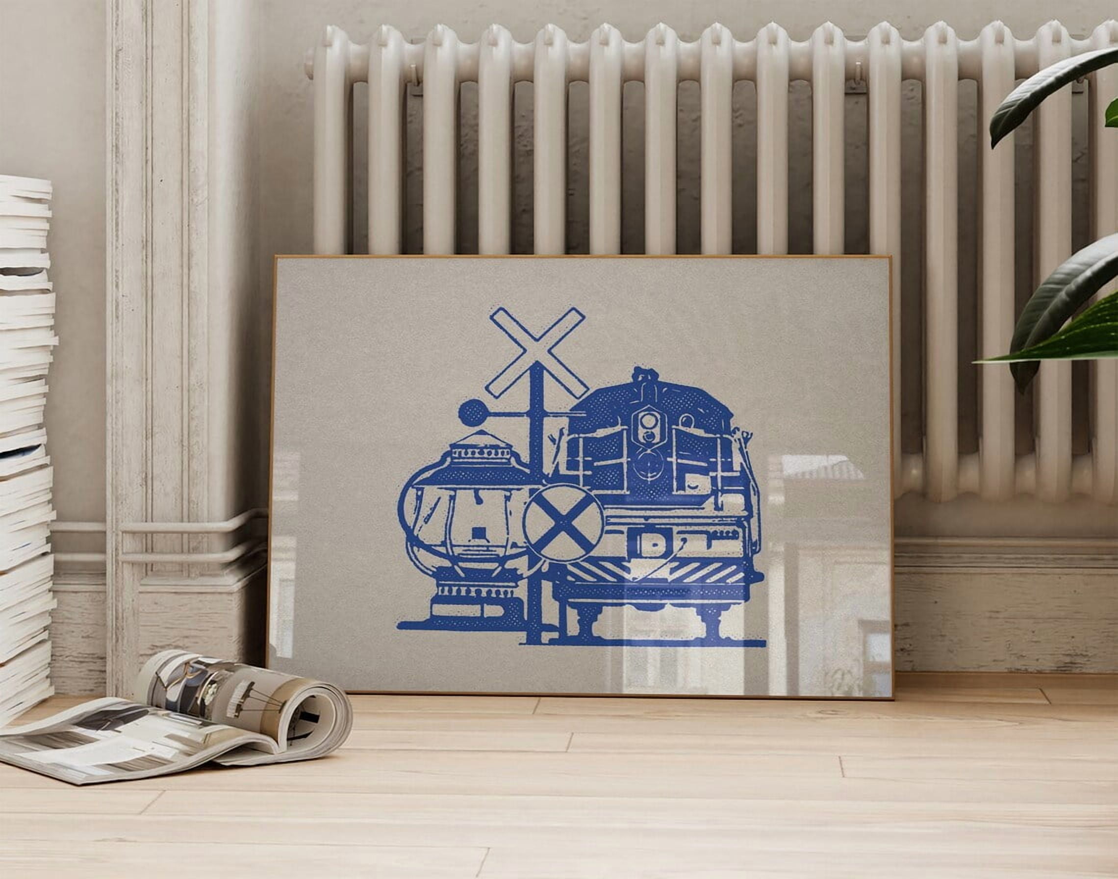Miluva Vintage Blue Nursery Decor Boys Or Girls Train Station Wall Art ...