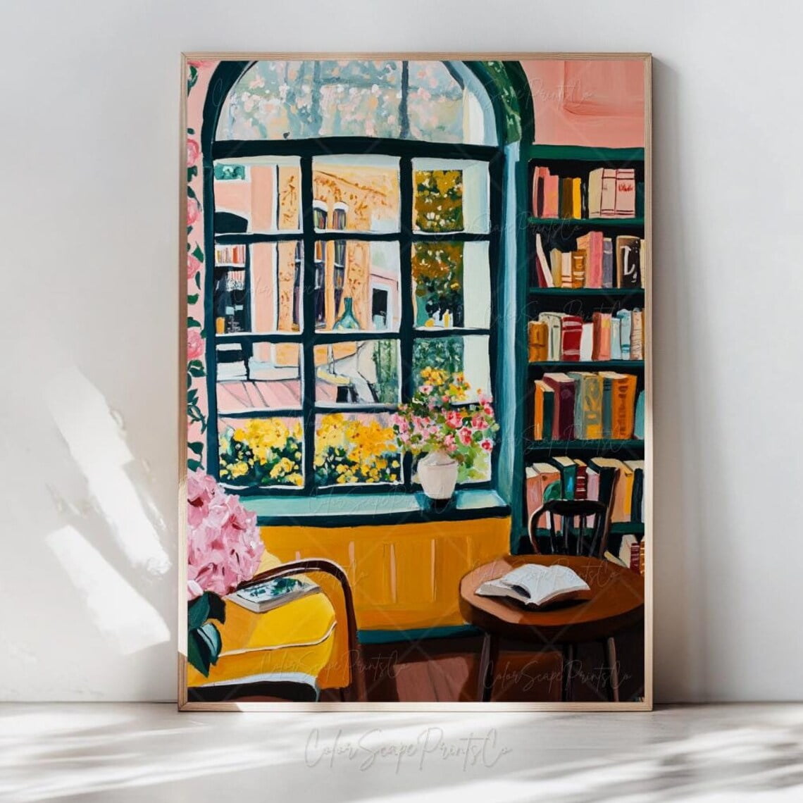 Miluva Vintage Bookstore Wall Art Whimsical Bookshelf Art Book Stack ...