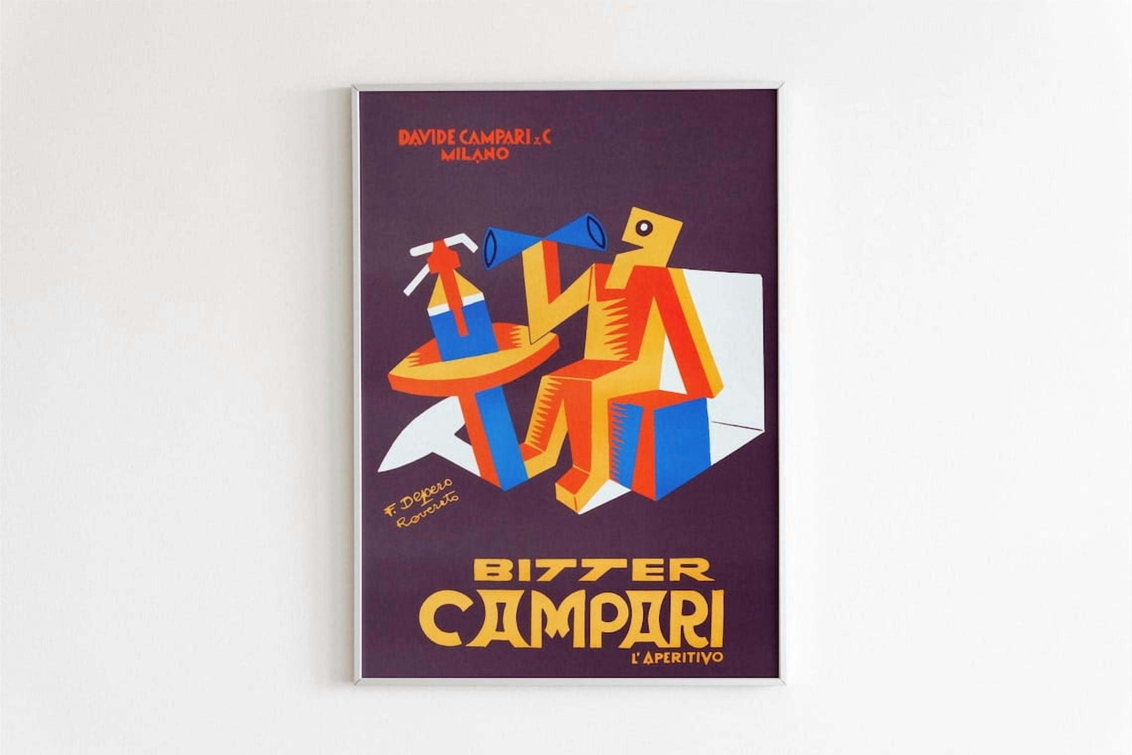 Miluva Vintage Campari Poster, Futurist Italian Wall Art, Retro Bar Cart Decor, Mid Century ...