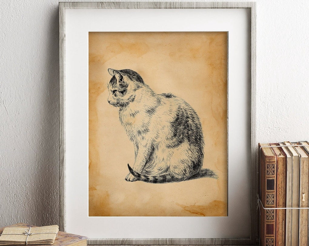 Miluva Vintage Cat Illustration Art Print, Cat Art, Vintage Cat Print ...