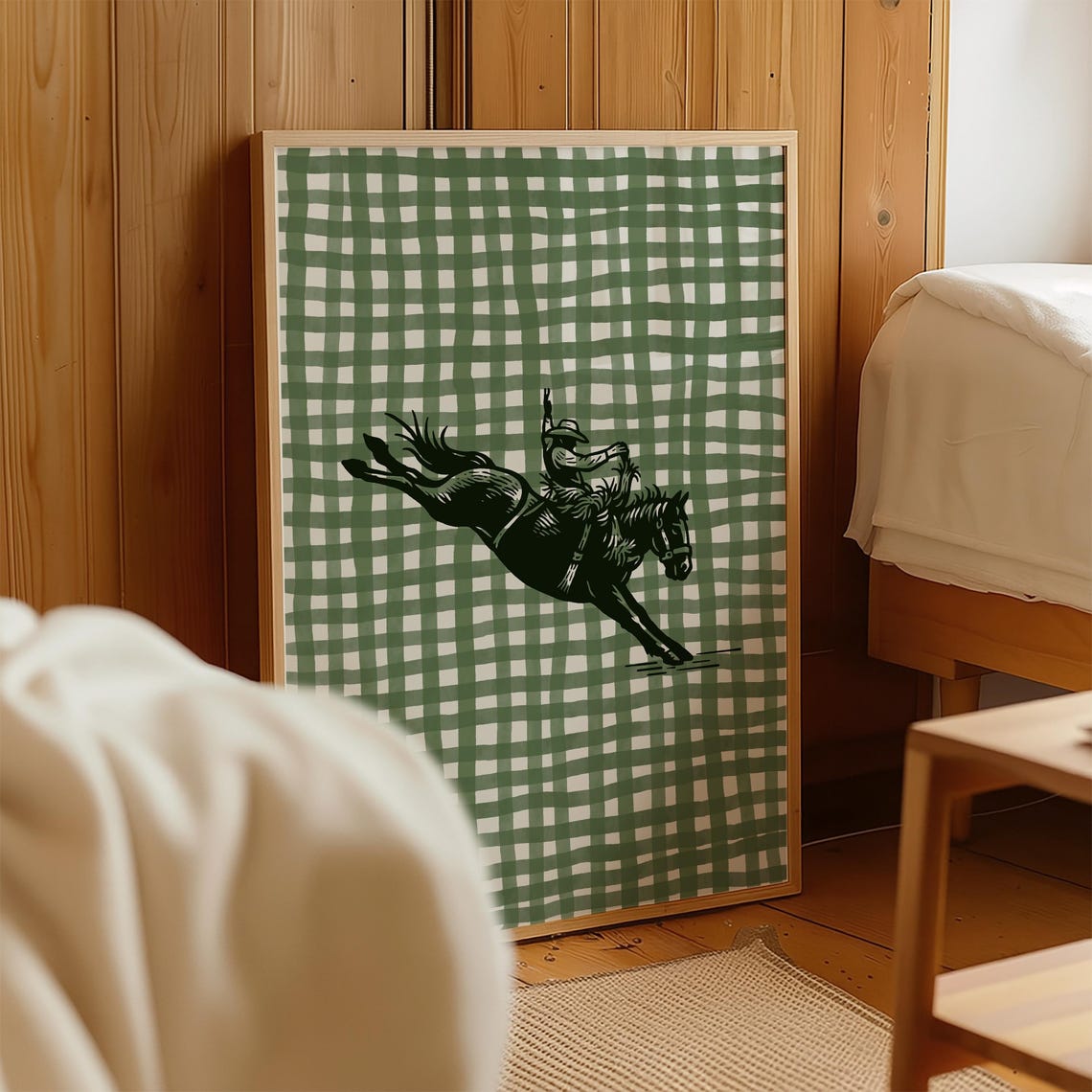 Miluva Vintage Checks Cowboy Rodeo Print, Western Wall Art, Giddy Up ...