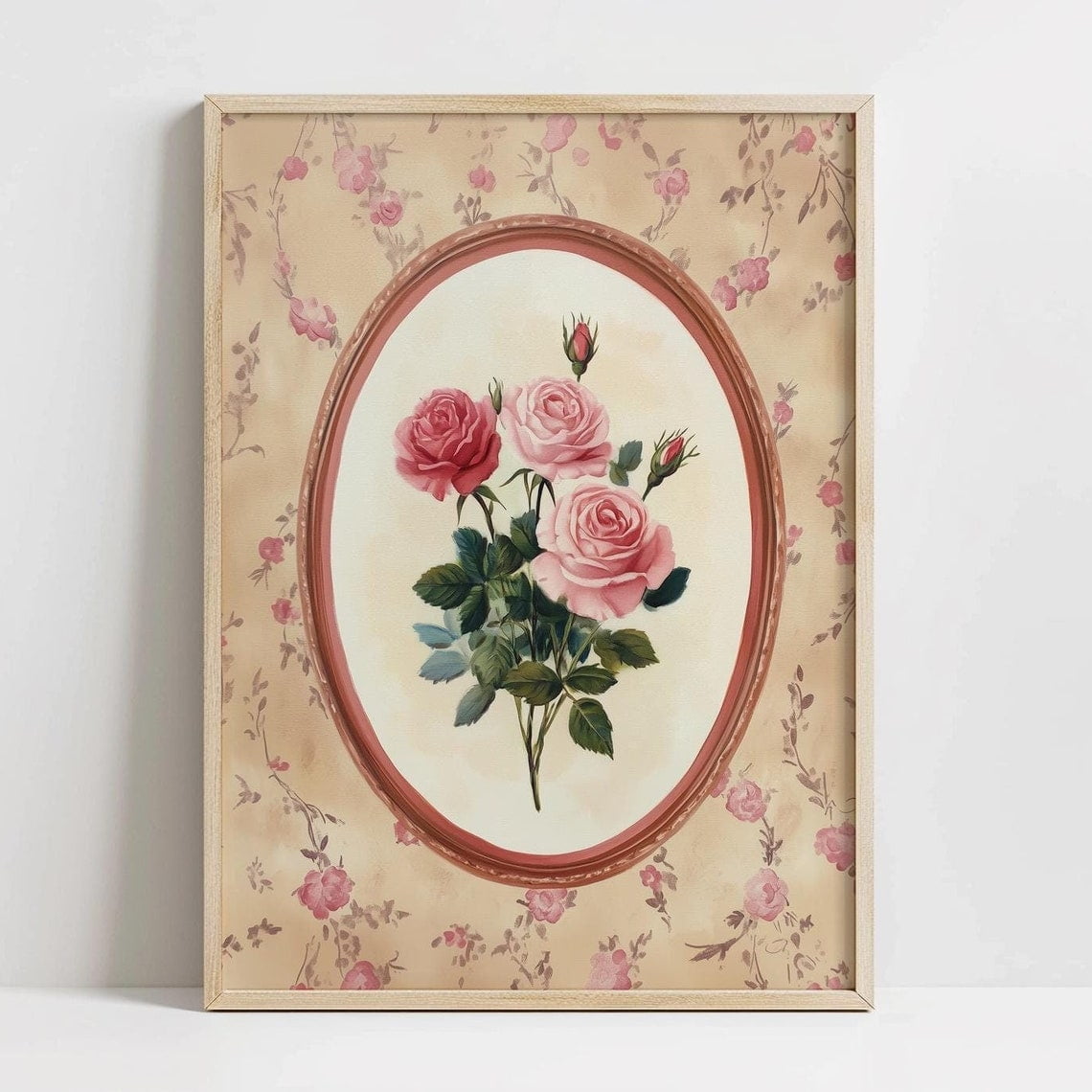 Miluva Vintage Cottagecore Pink Roses Print, Printable Flower Vignette ...