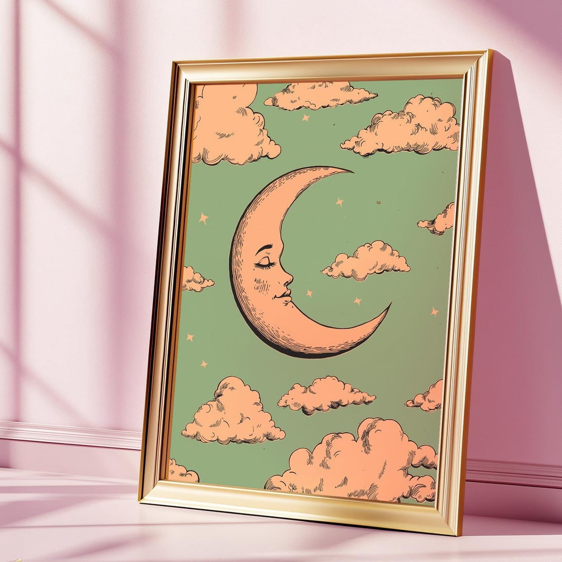 Miluva Vintage Crescent Moon Art Print, Whimsical Celestial Wall Decor ...