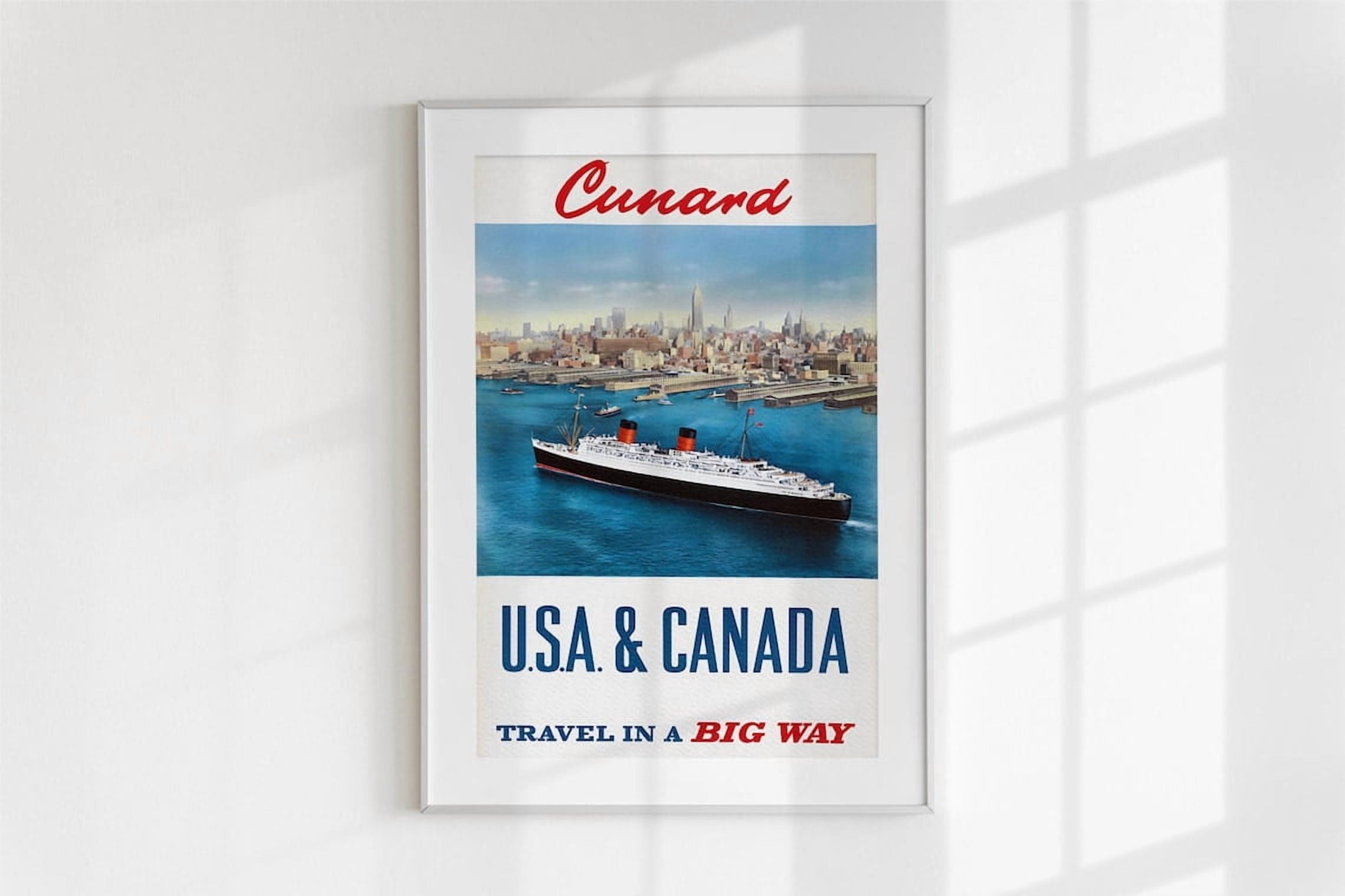 Miluva Vintage Cunard Travel Poster Printable Wall Art Usa & Canada ...