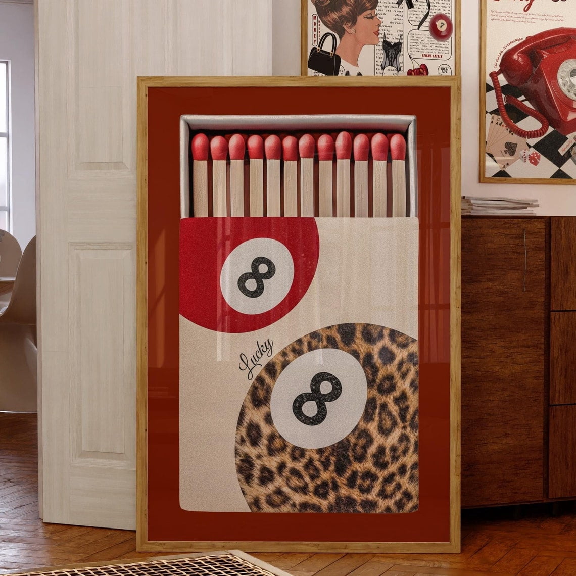 Miluva Vintage Matchbox Print Red Leopard Matchbook Wall Art Cheetah ...